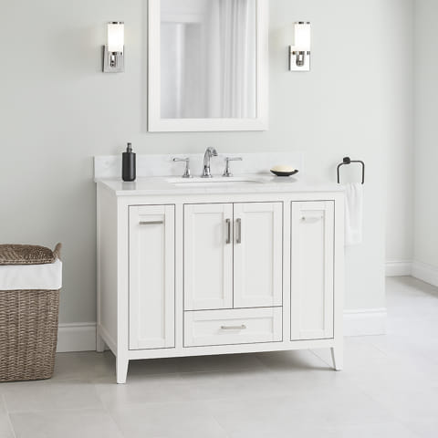 Modern Single Sink Bathroom Vanity with Storage – Tile & Top