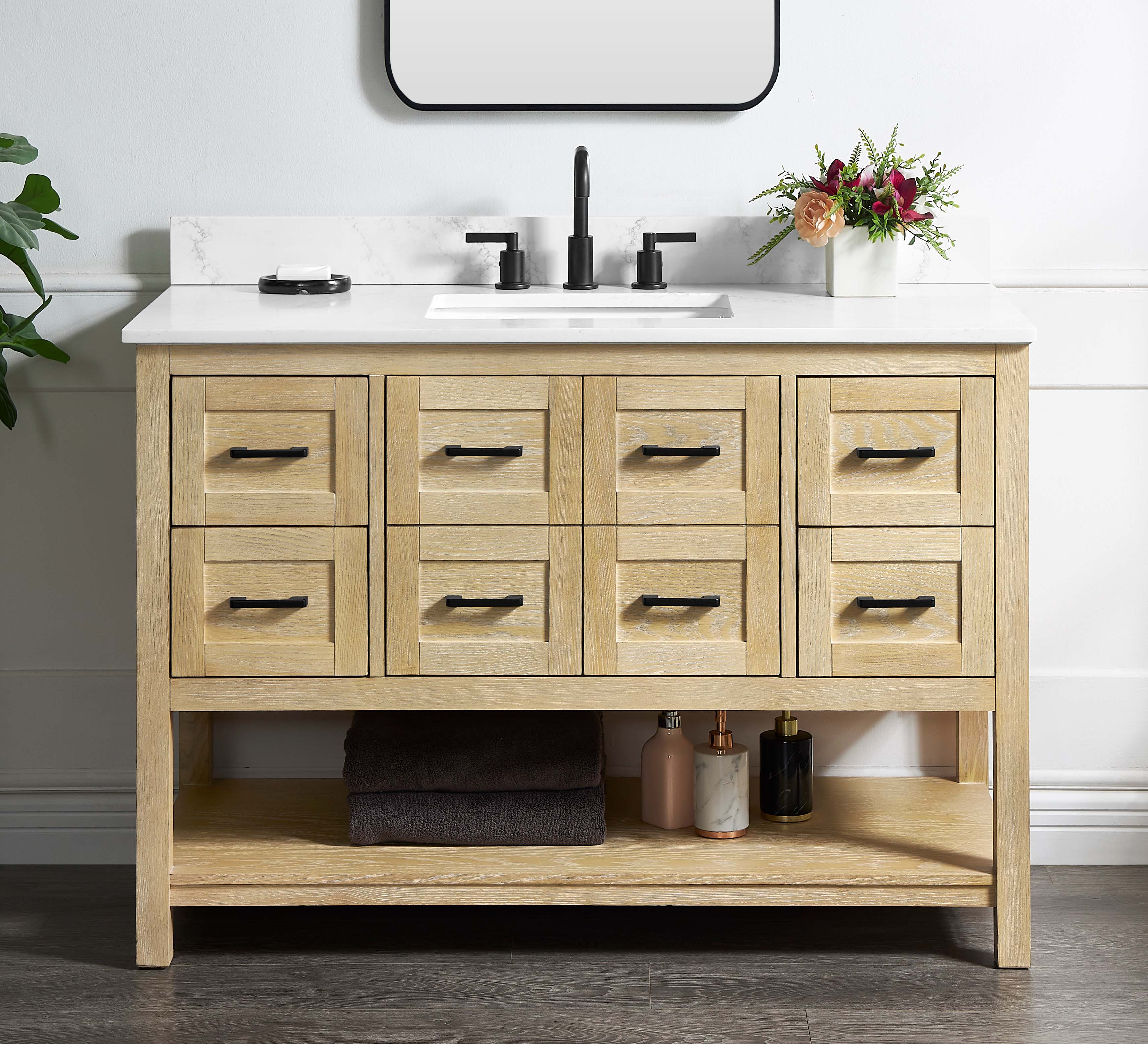 Lamoure 48" single Vanity Base in Natural Oak – Tile & Top