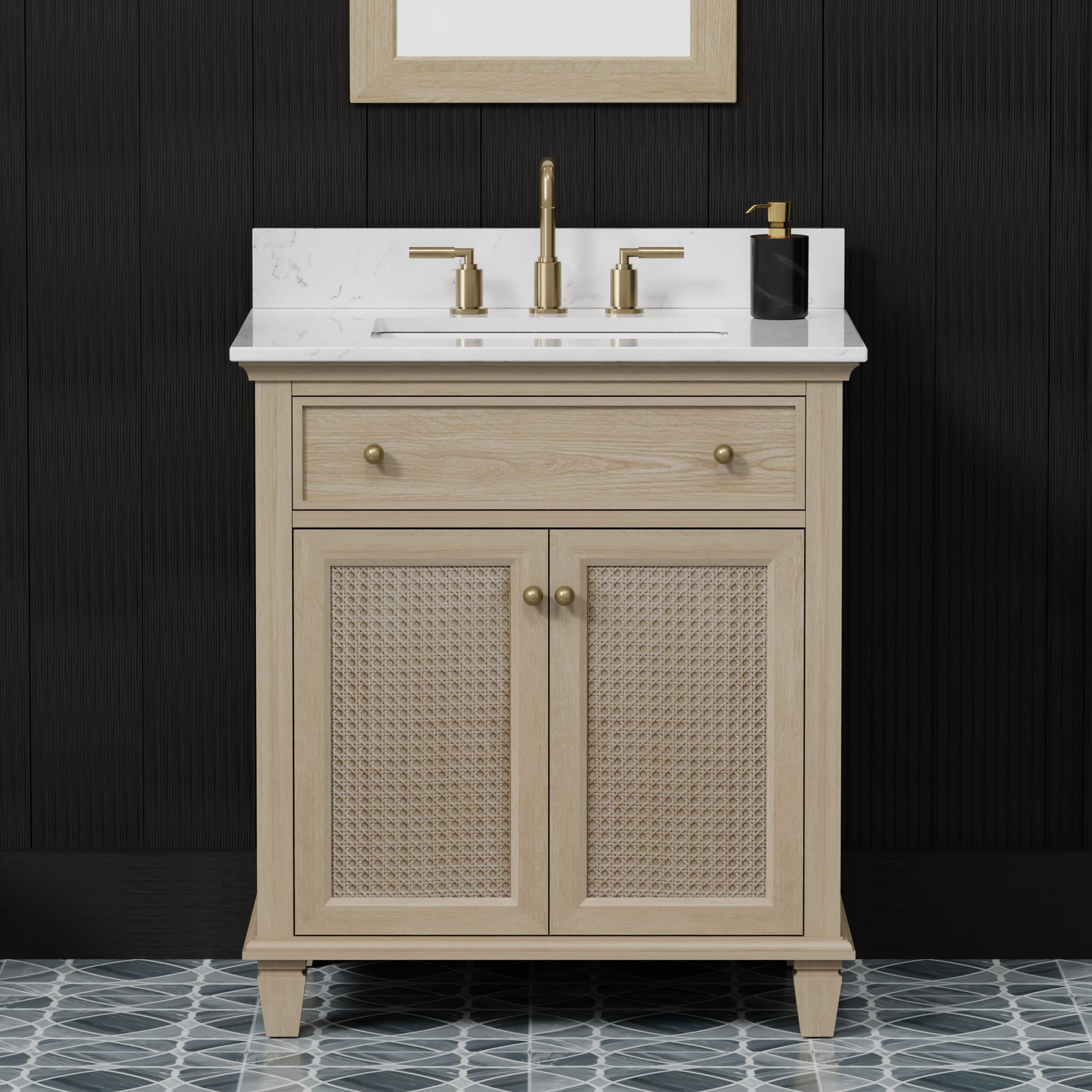 Ronnie Vanity Set - Light Oak Bathroom Vanity with Carrara Quartz Top ...